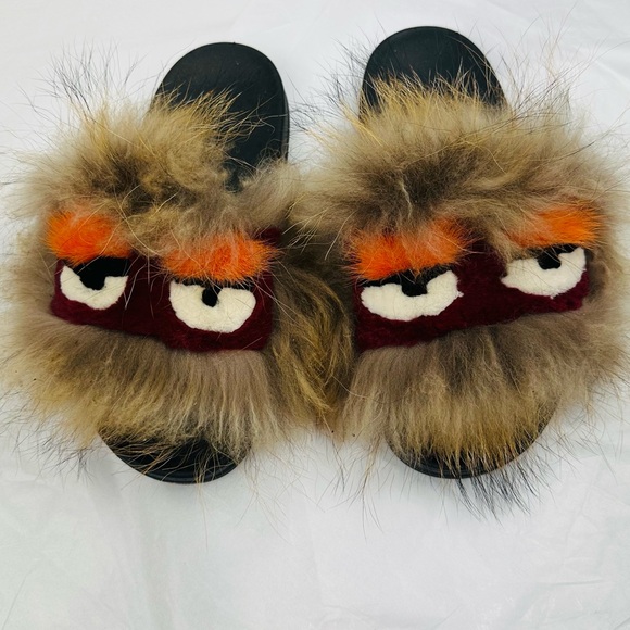 wonderfur | Accessories | Kids Furry Monster Slides Black And Brown ...